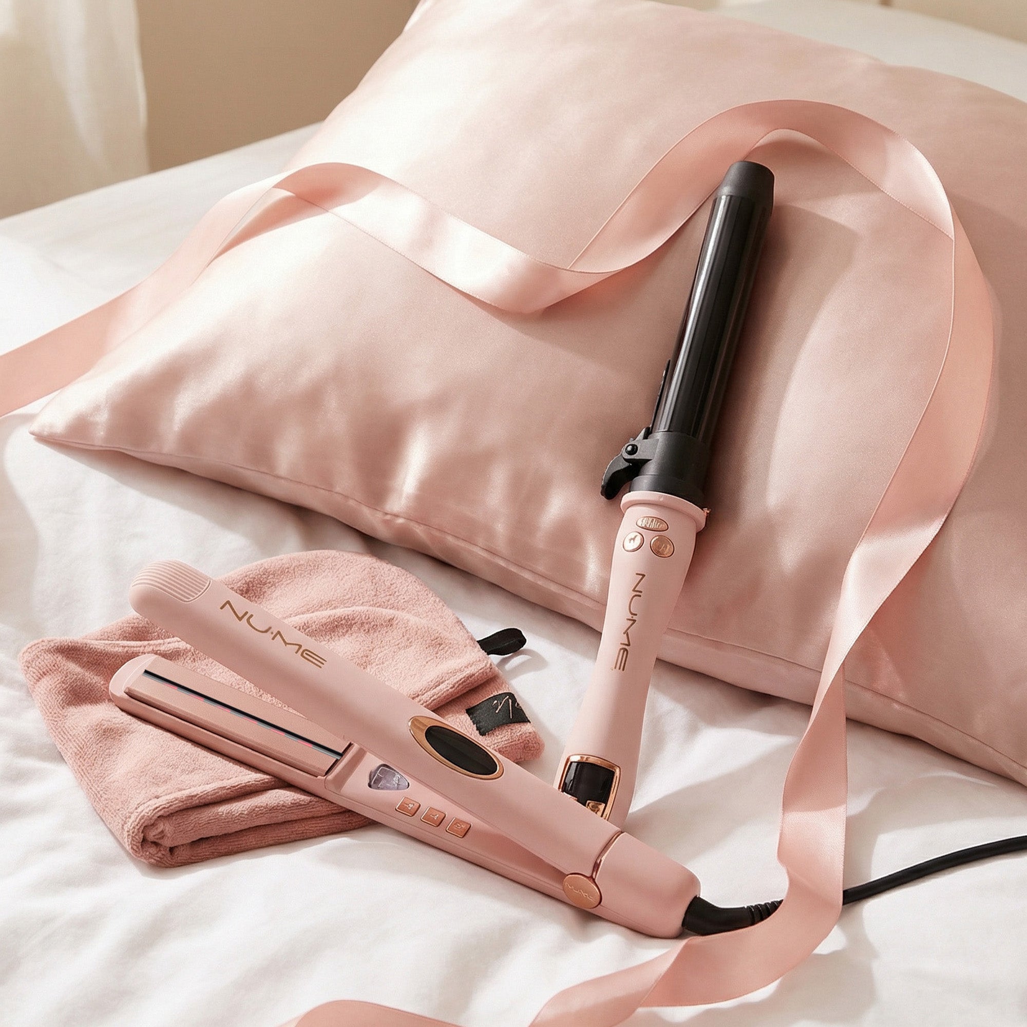 Complete Pink Styling Set – Hair Straightener + Automatic Curling Iron ...
